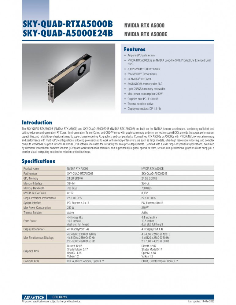NVIDIA RTX A5000E product documentation preview