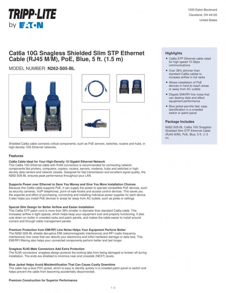 N262-S05-BL technical document page 1