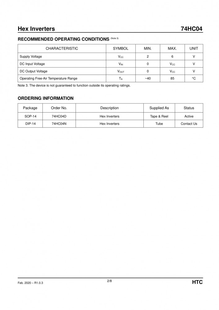 74HC04D datasheet page 2