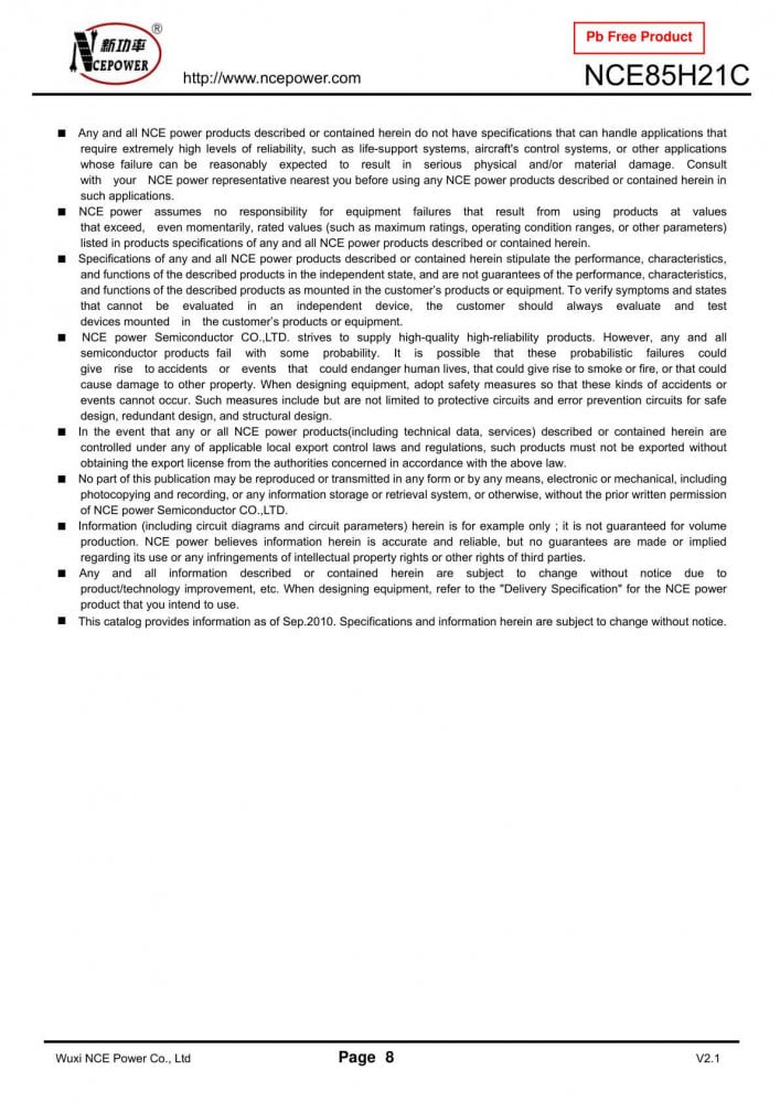 NCE85H21C datasheet page 8
