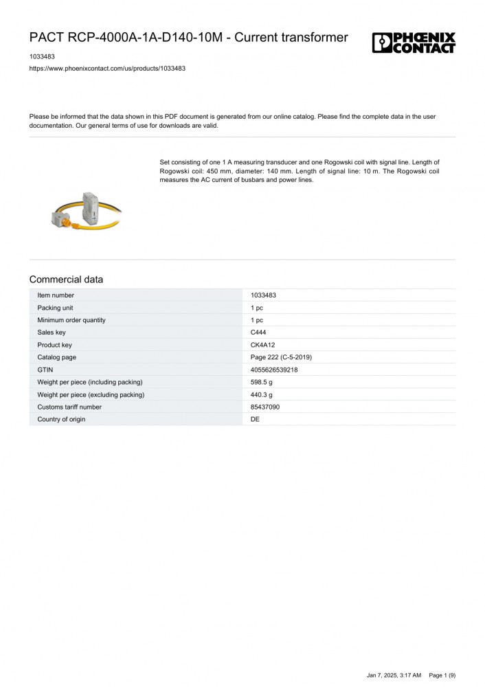 Phoenix Contact 1033483 document page 1