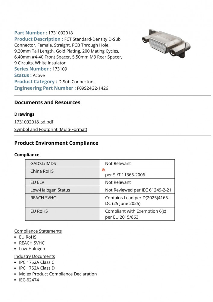 MOLEX 1731092018 technical drawing preview, page 1
