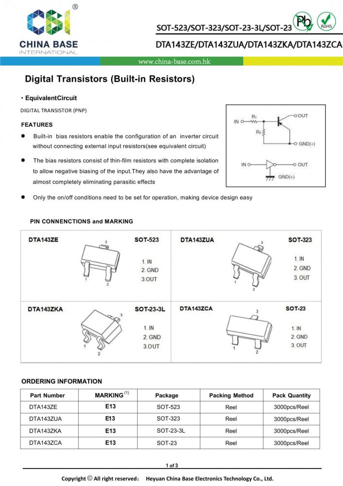 DTA143ZUA datasheet page 1