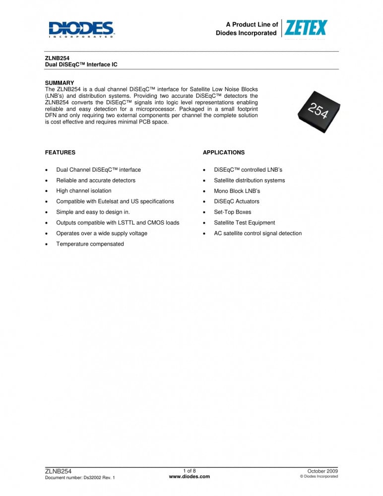 ZLNB254 datasheet page 1