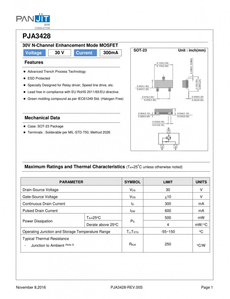 PJA3428 datasheet page 1