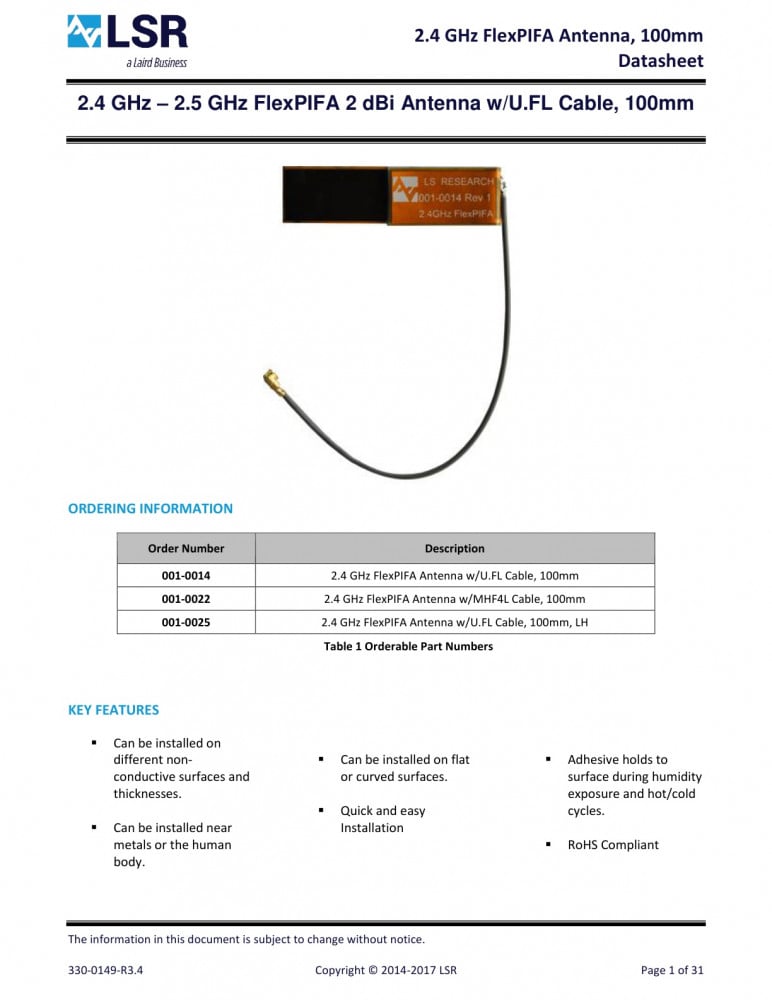 Laird 001-0022 datasheet page 1