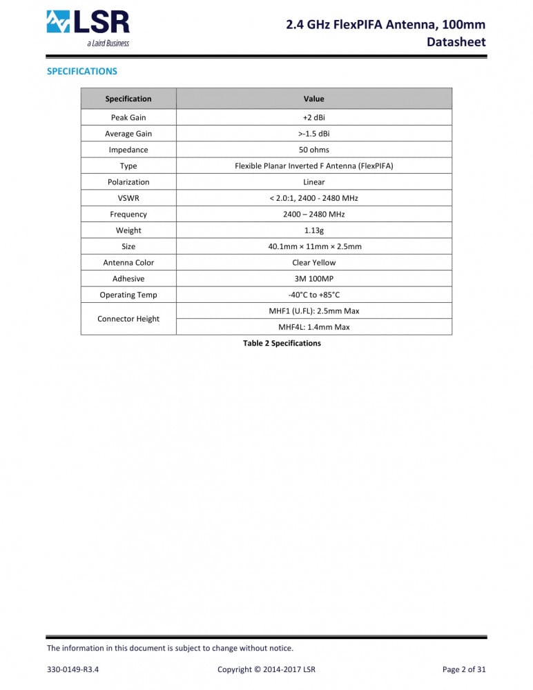 Laird 001-0022 datasheet page 2