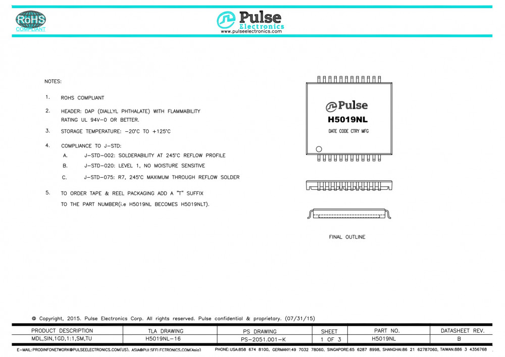 H5019NL datasheet page 1