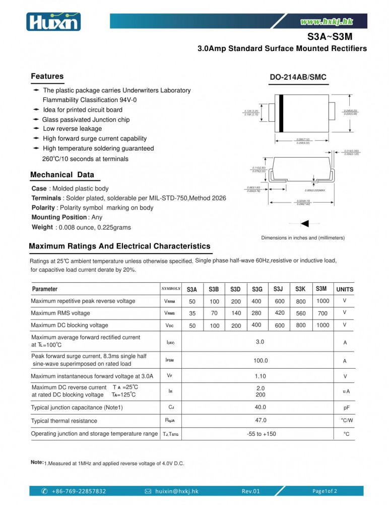 Huixin S3B datasheet page 1