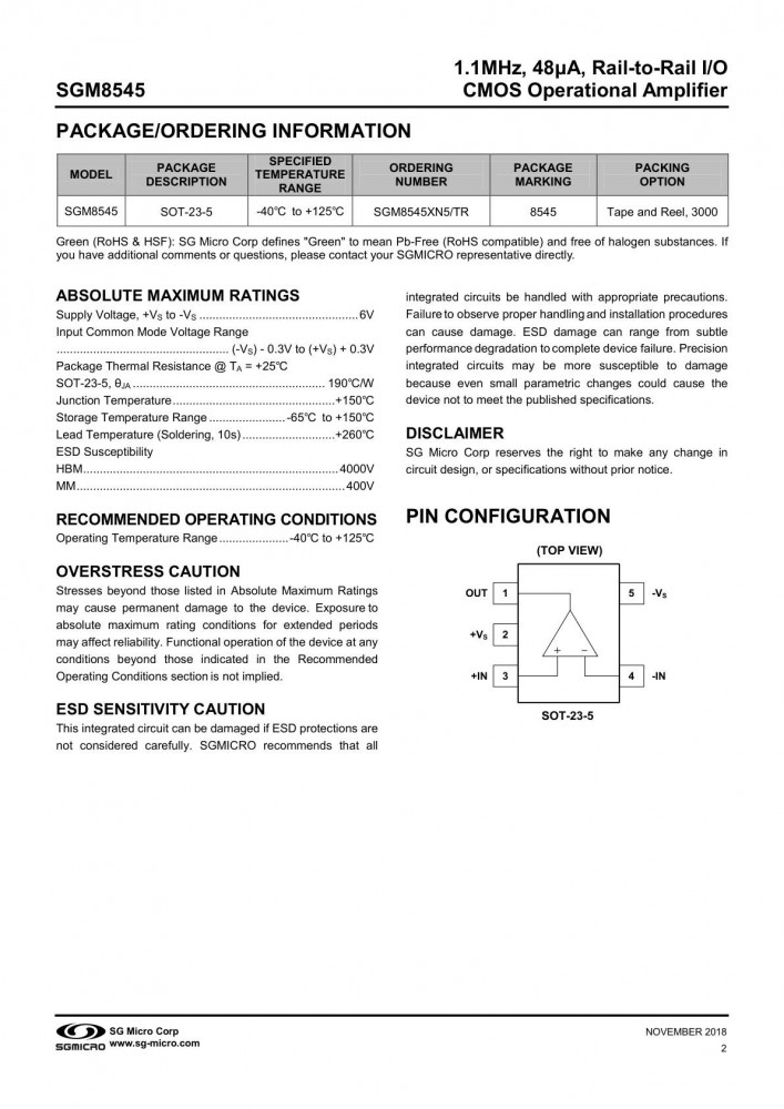 SGM8545 datasheet page 2