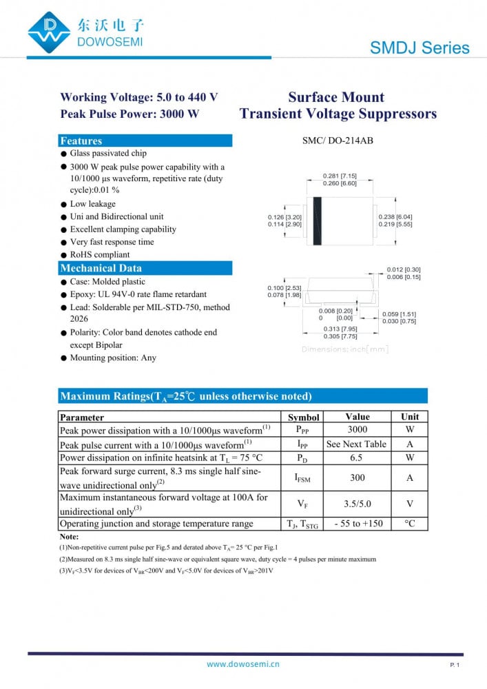 DOWO SMDJ series datasheet page 1