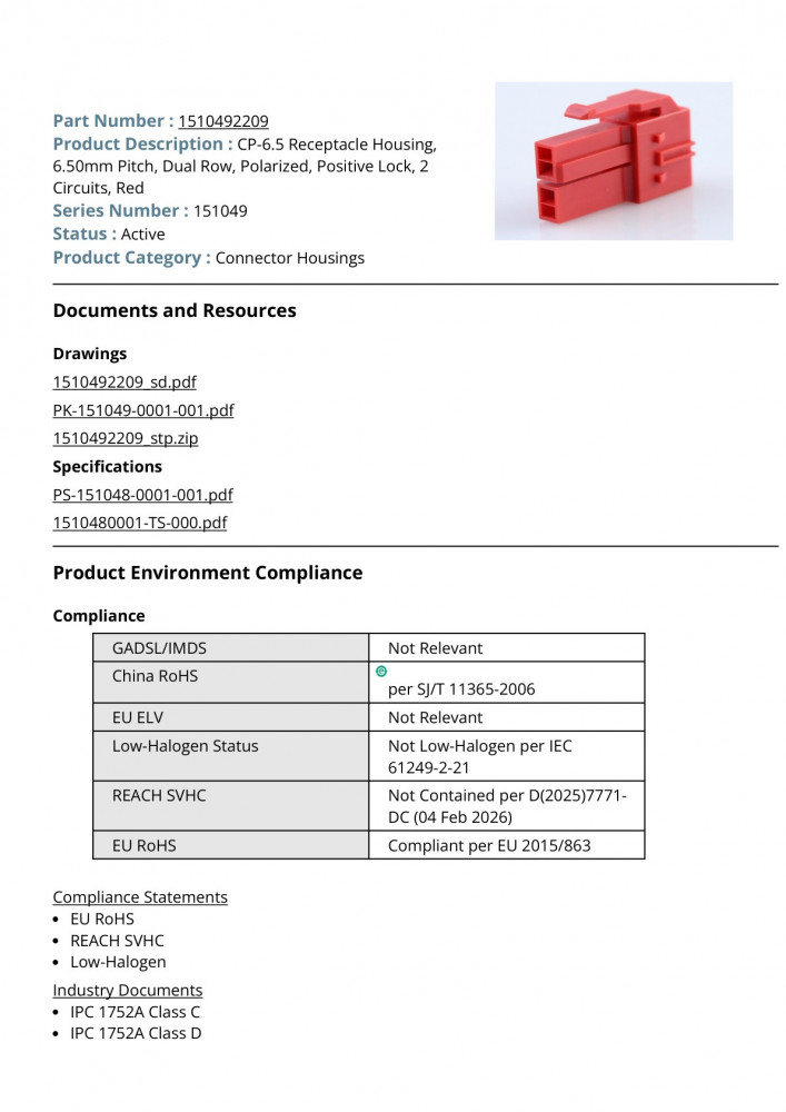 Molex CP 6.5 specification preview, page 1