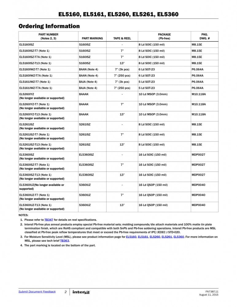 EL5261ISZ datasheet page 2