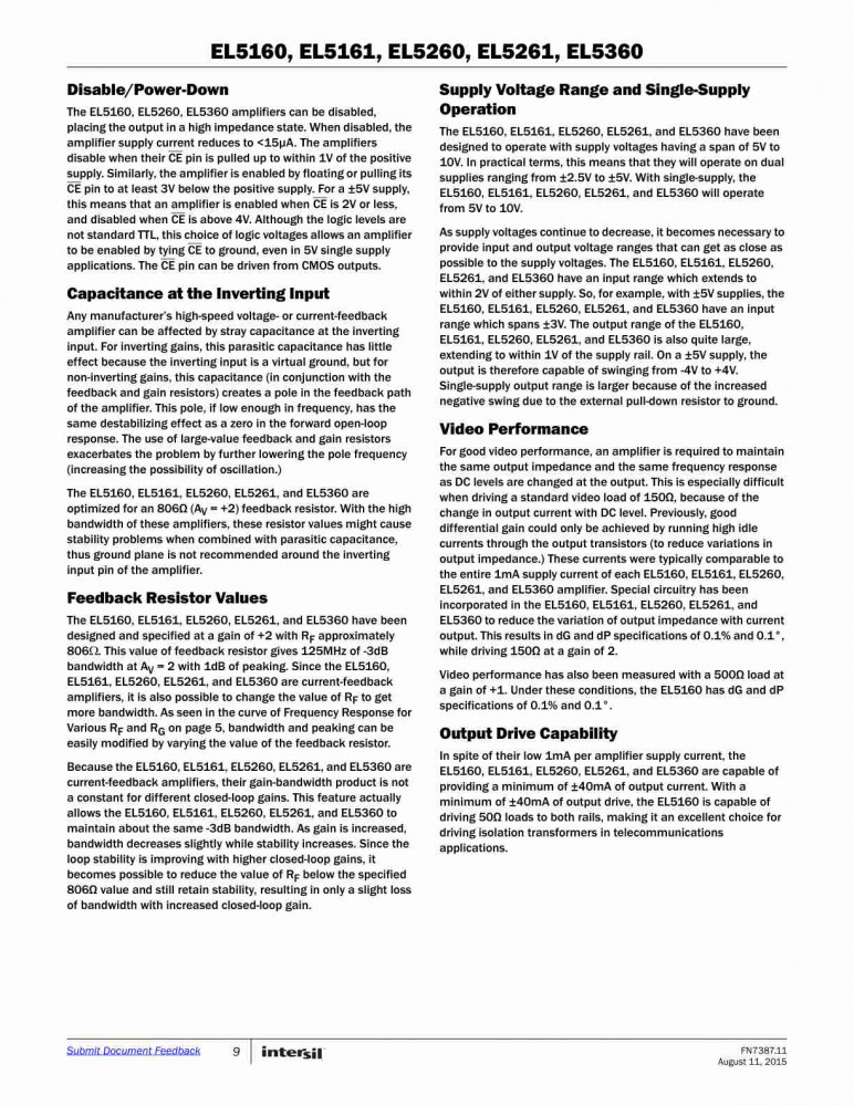 EL5261ISZ datasheet page 9