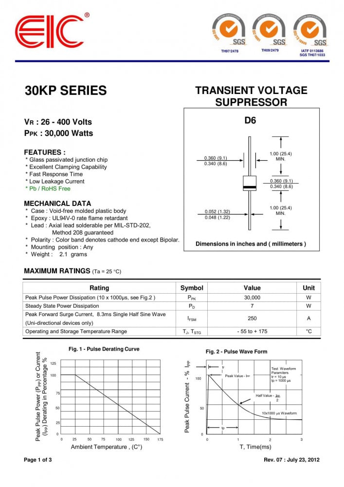 EIC 30KP series datasheet page 1
