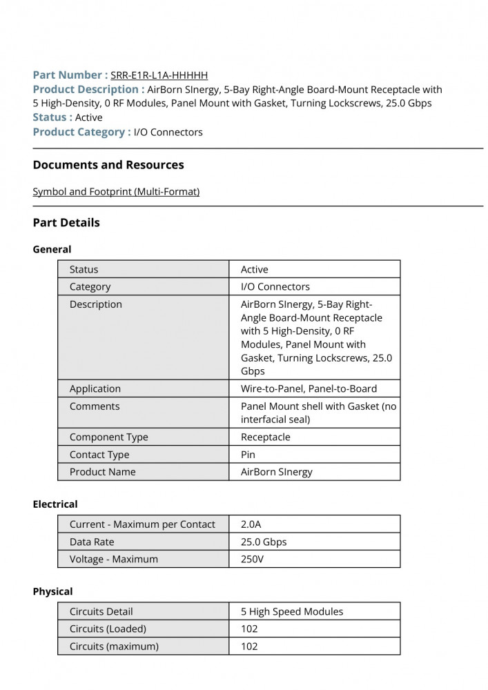 SRR-E1R-L1A-HHHHH product document image, page 1