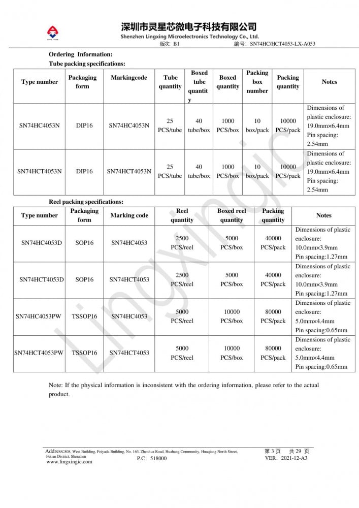 SN74HC4053D datasheet page 3