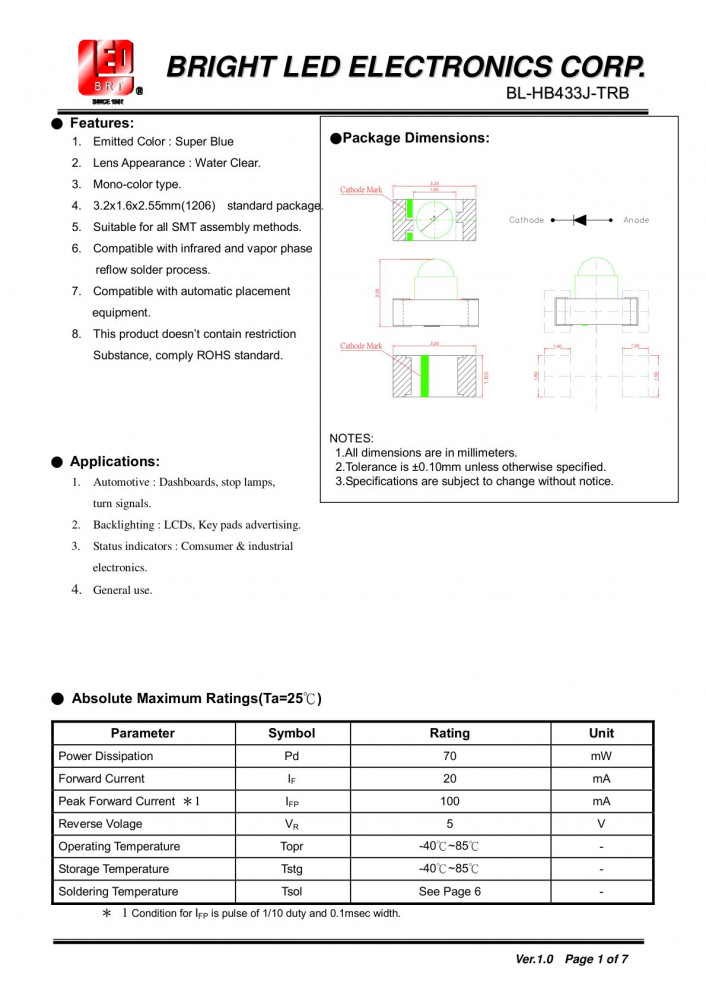 BL-HB433J-TRB datasheet page 1