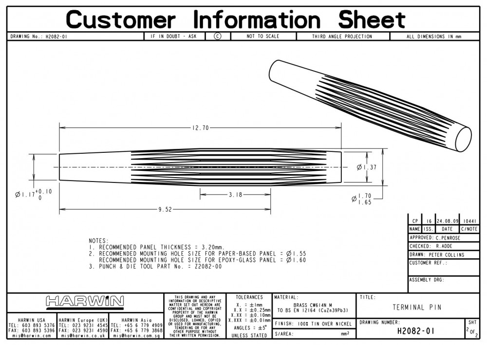 Harwin H2082-01 customer information sheet preview