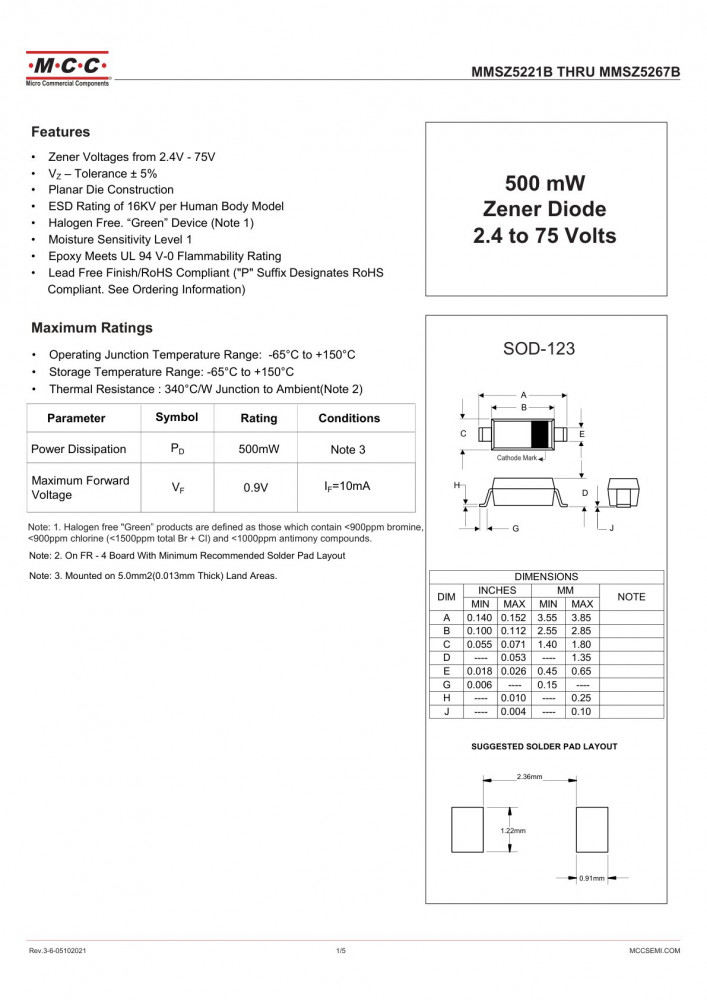 MMSZ5246B-TP datasheet page 1