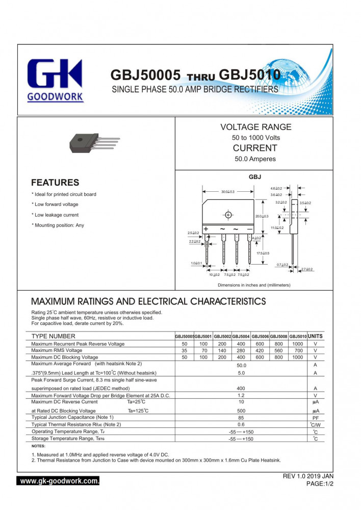 GBJ5010 datasheet page 1