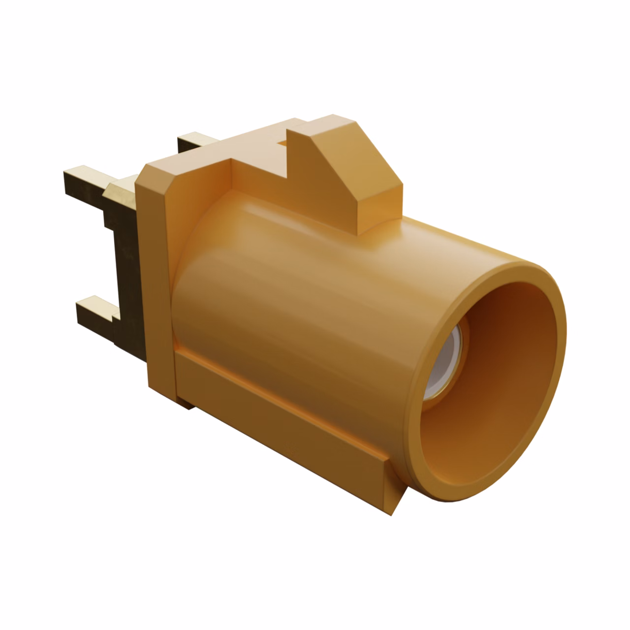 FAKRA Jack, Straight, PCB Receptacle, Through Hole, Brass Body, Gold (Au) Plated, Keying Code M, Pastel Orange, 50 Ohms for sale
