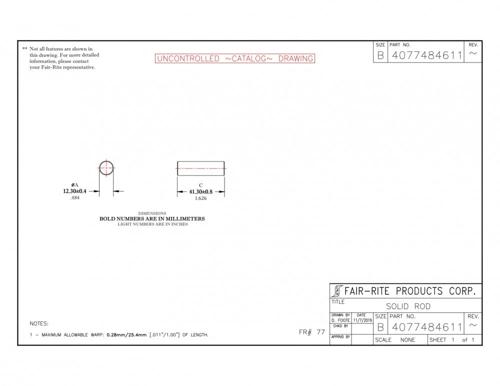 Fair-Rite 4077484611 solid rod drawing