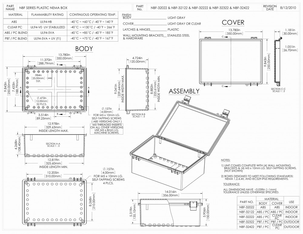 Bud Industries NBF Series enclosure product drawing