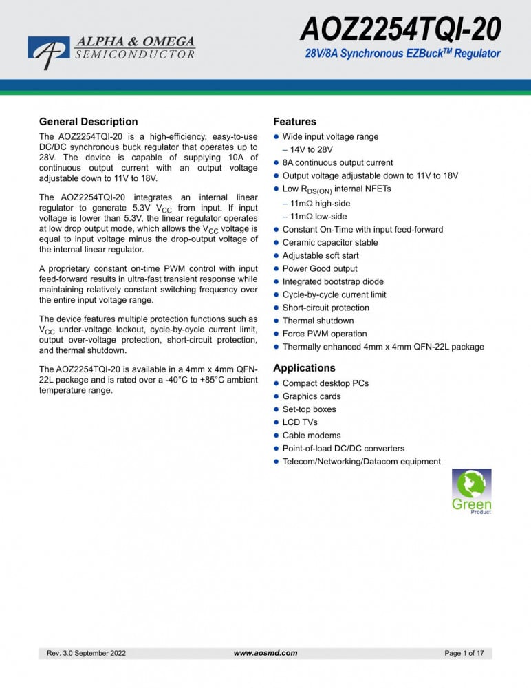 AOZ2254TQI-20 datasheet page 1