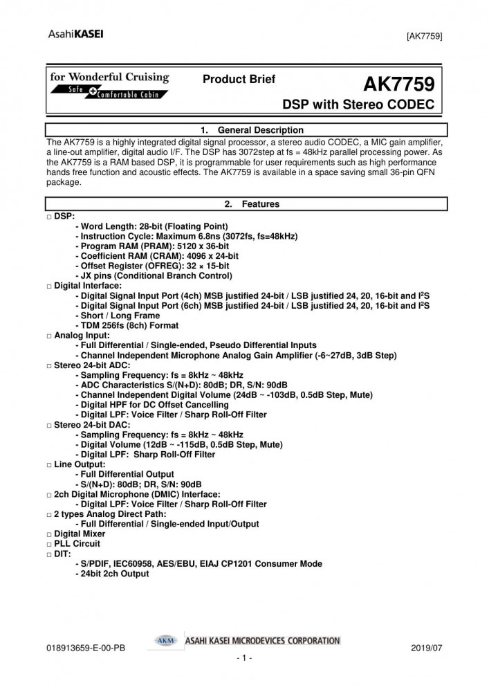 AK7759 documentation page 1
