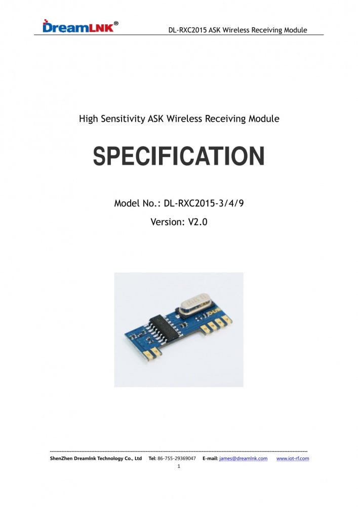 DL-RXC2015-433M datasheet page 1
