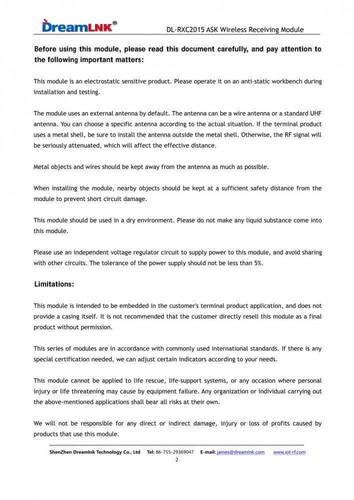 DL-RXC2015-433M datasheet page 2