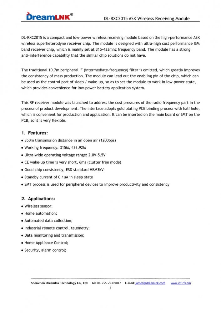 DL-RXC2015-433M datasheet page 3