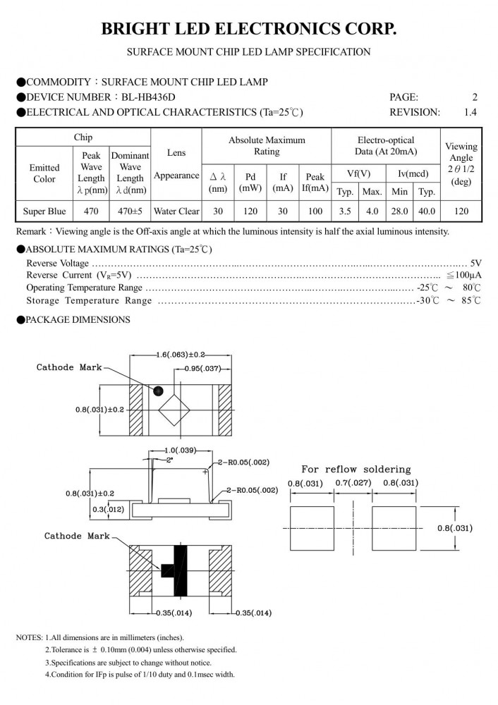 BL-HB436D-TRB technical document, page 1