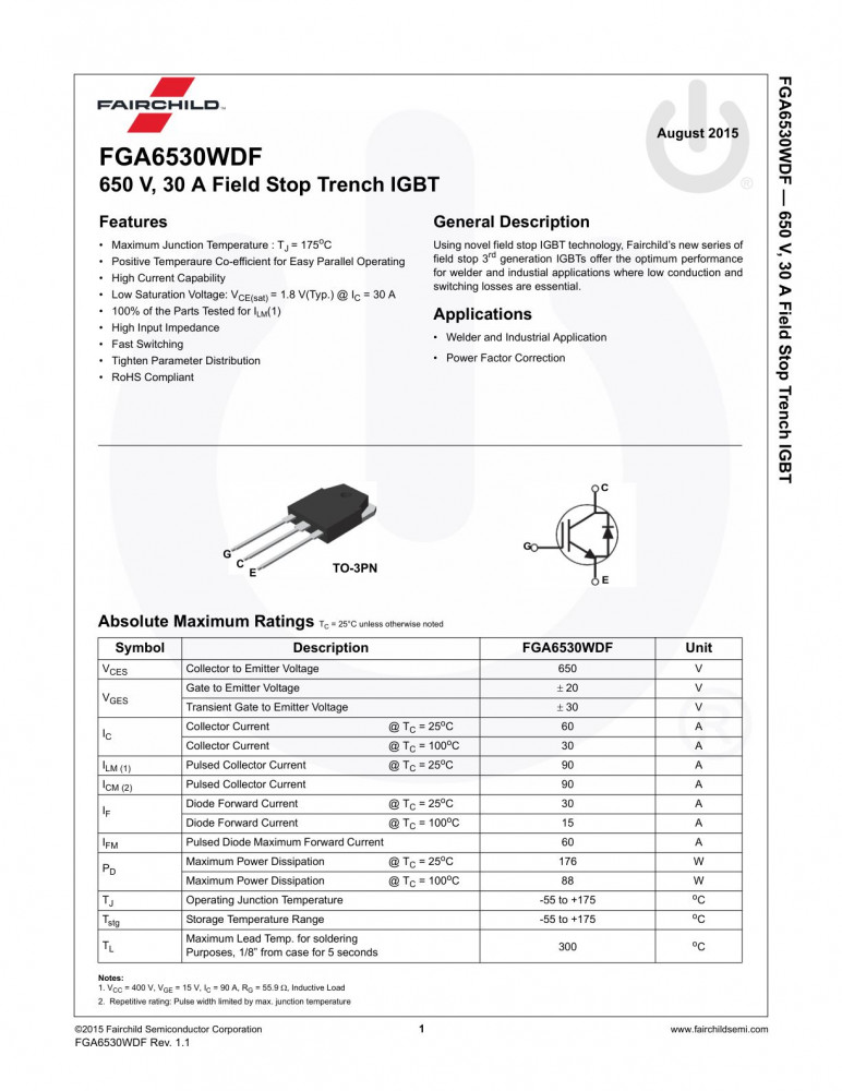 FGA6530WDF datasheet page 1