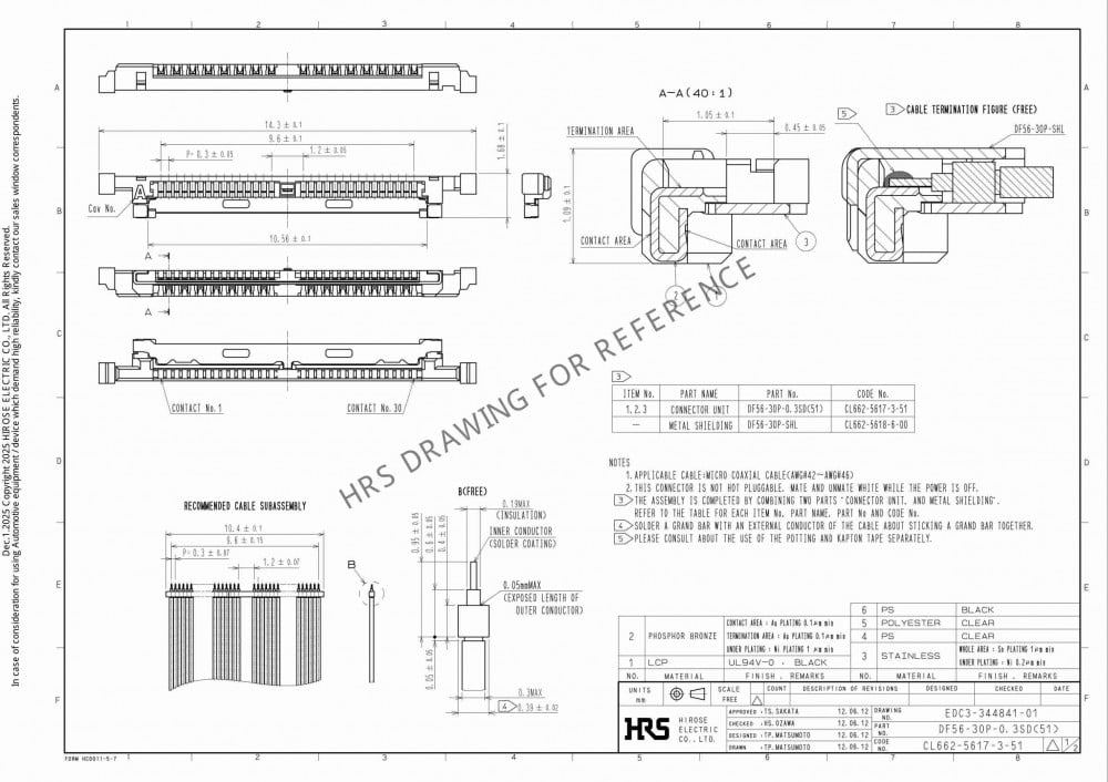 HRS DF56-30P-0.3SD(51) technical drawing page 1
