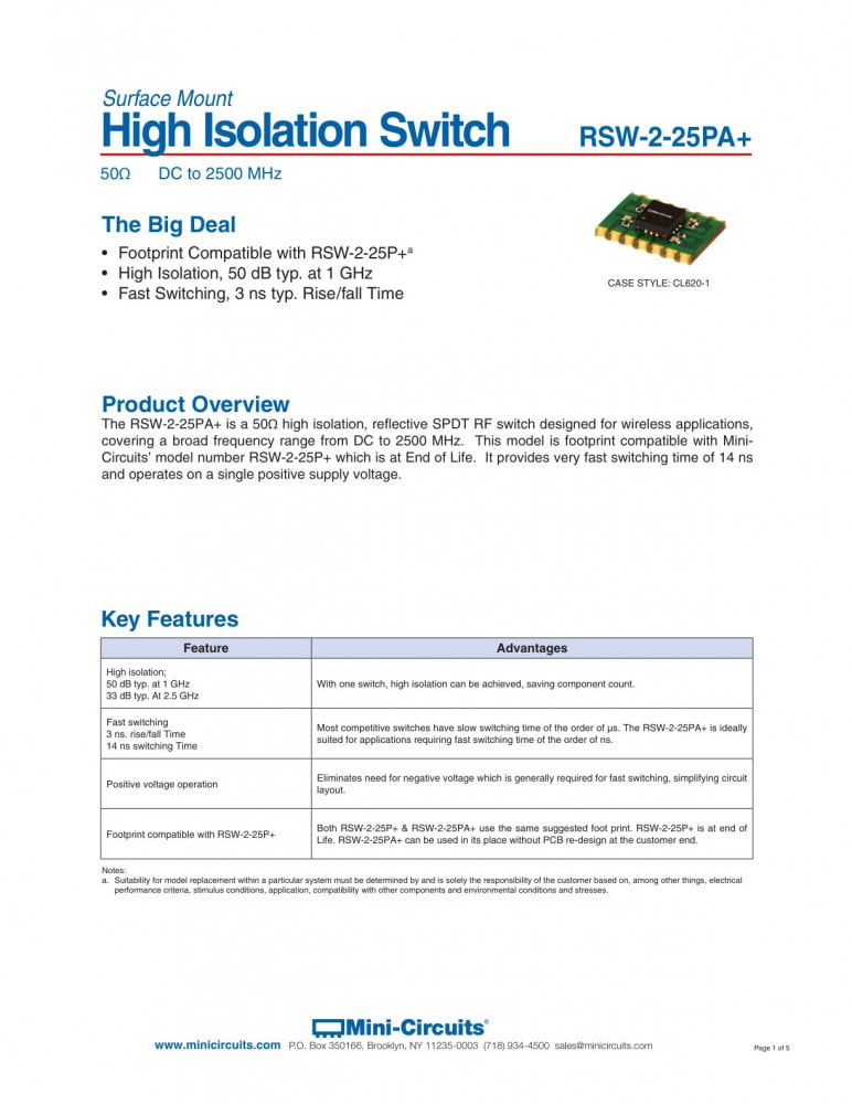 RSW-2-25PA+ datasheet page 1