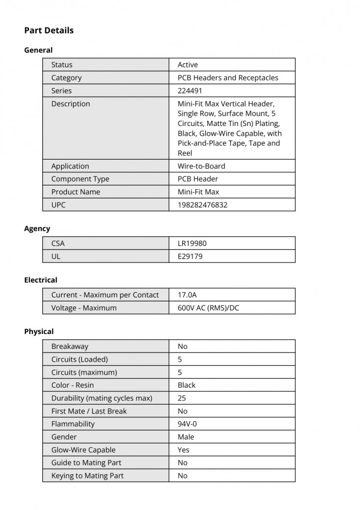 Technical document image 2 for MOLEX 2244911005
