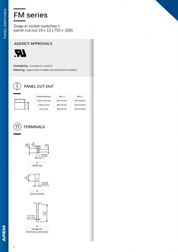 APEM FM series datasheet page 2