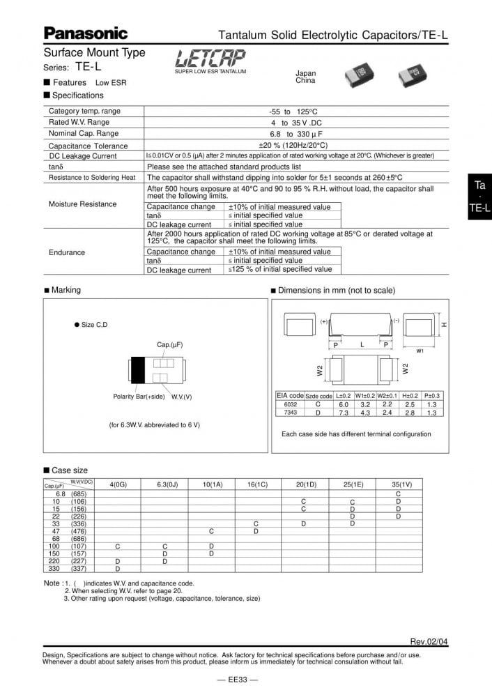PANASONIC TE-L series technical document page 1