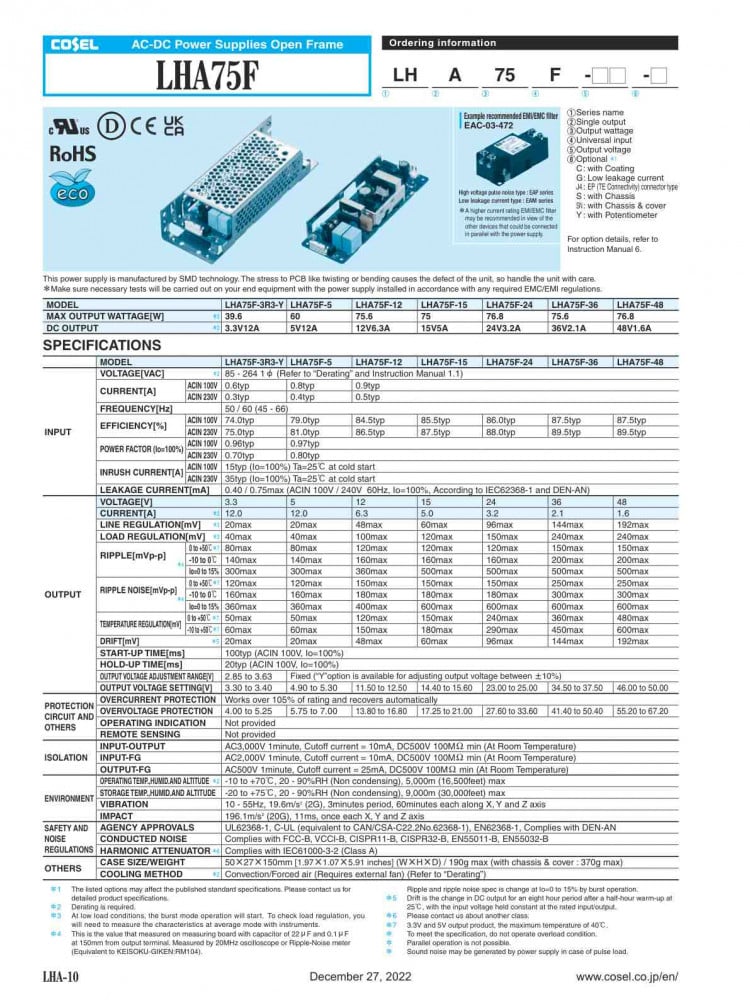 Cosel LHA datasheet page 10