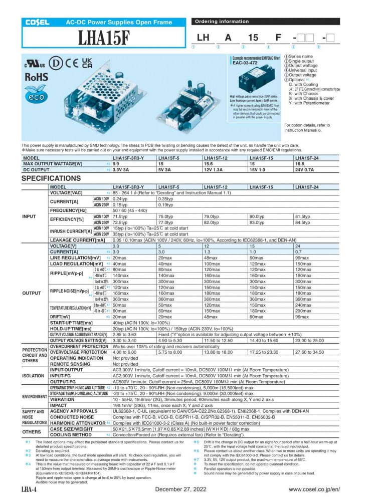 Cosel LHA datasheet page 4