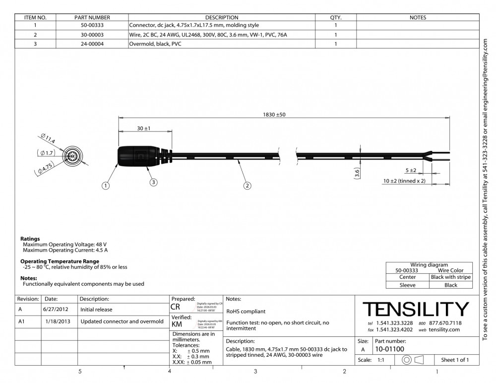 Tensility International 10-01100 product drawing