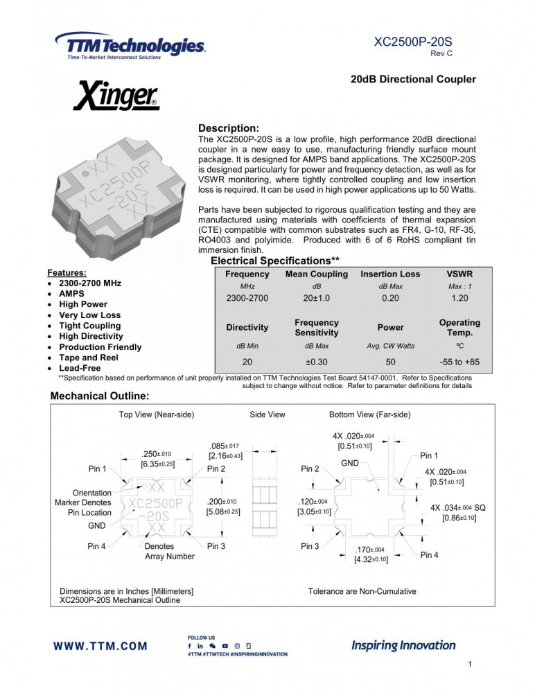 XC2500P-20S datasheet page 1