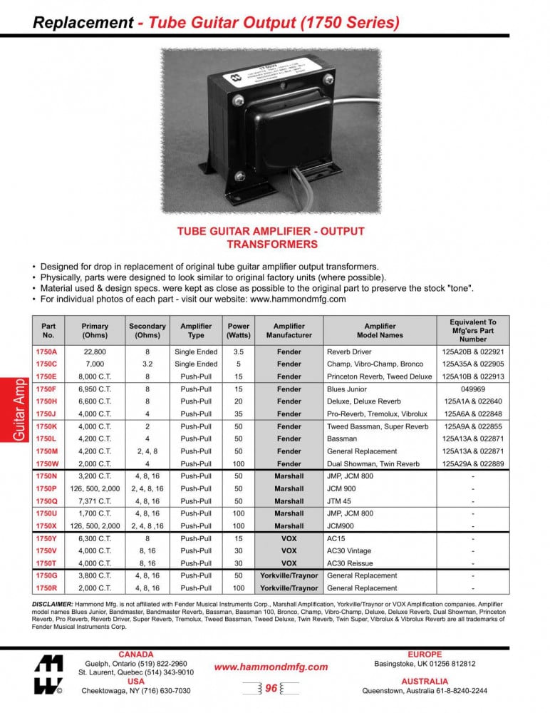 Hammond 1750V technical document page 1