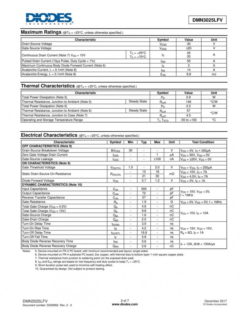 DMN3025LFV-13 datasheet page 2