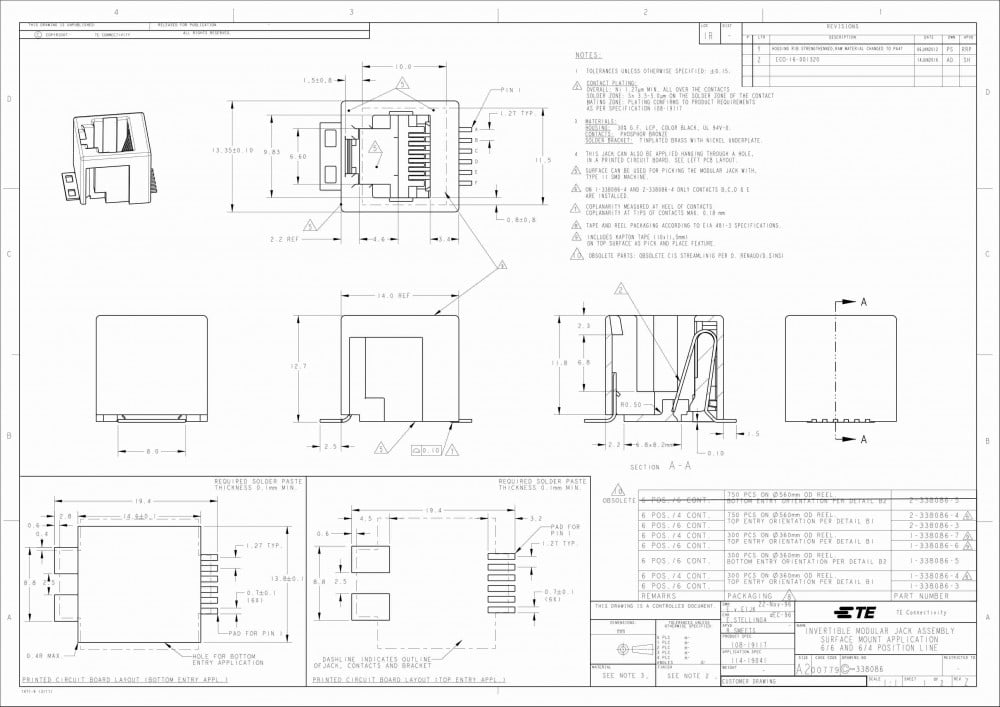 TE Connectivity 1-338086-7 technical drawing page 1