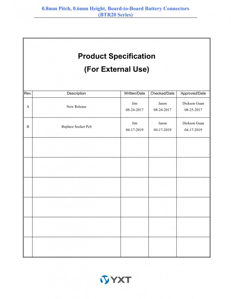 YXT BTR20 specification page 1