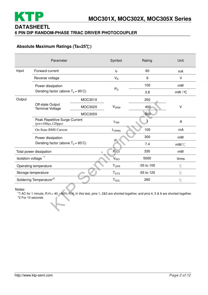 MOC3053S datasheet page 2