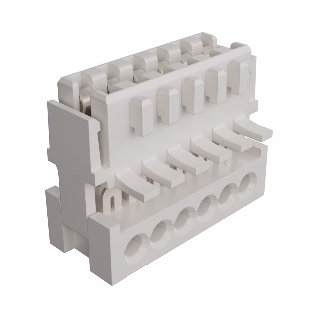 Appli-Mate RAST 2.5 IDT Housing, 2.50mm Pitch, with Side Latches, Female, 6 Circuits, Position Keys A & G Removed, Polarizing Rib Between 2/3, Black Color Stripe